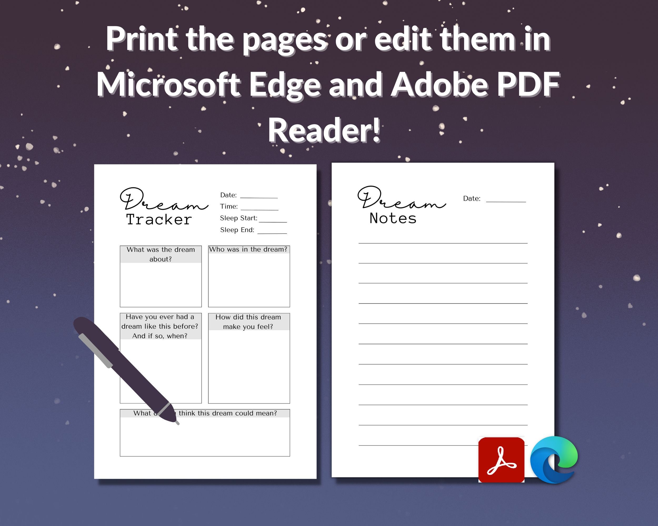 Dream Tracker, Printable Dream Analysis, Dream Journal, Dream Diary ...