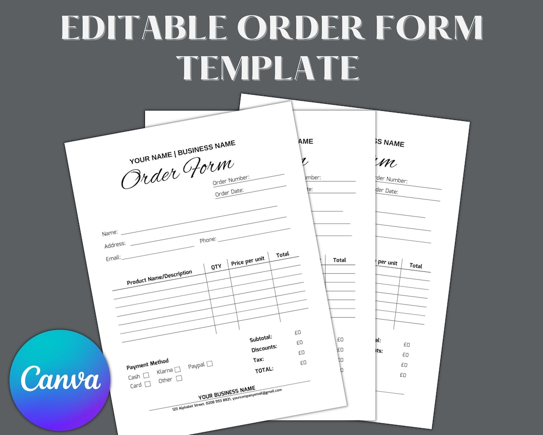 Order Form Template, Editable Order Form Template, Canva Editable ...