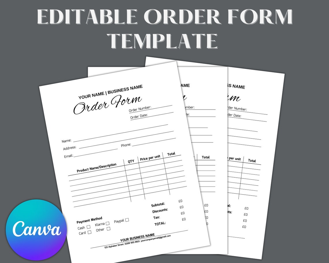 Order Form Template, Editable Order Form Template, Canva Editable ...