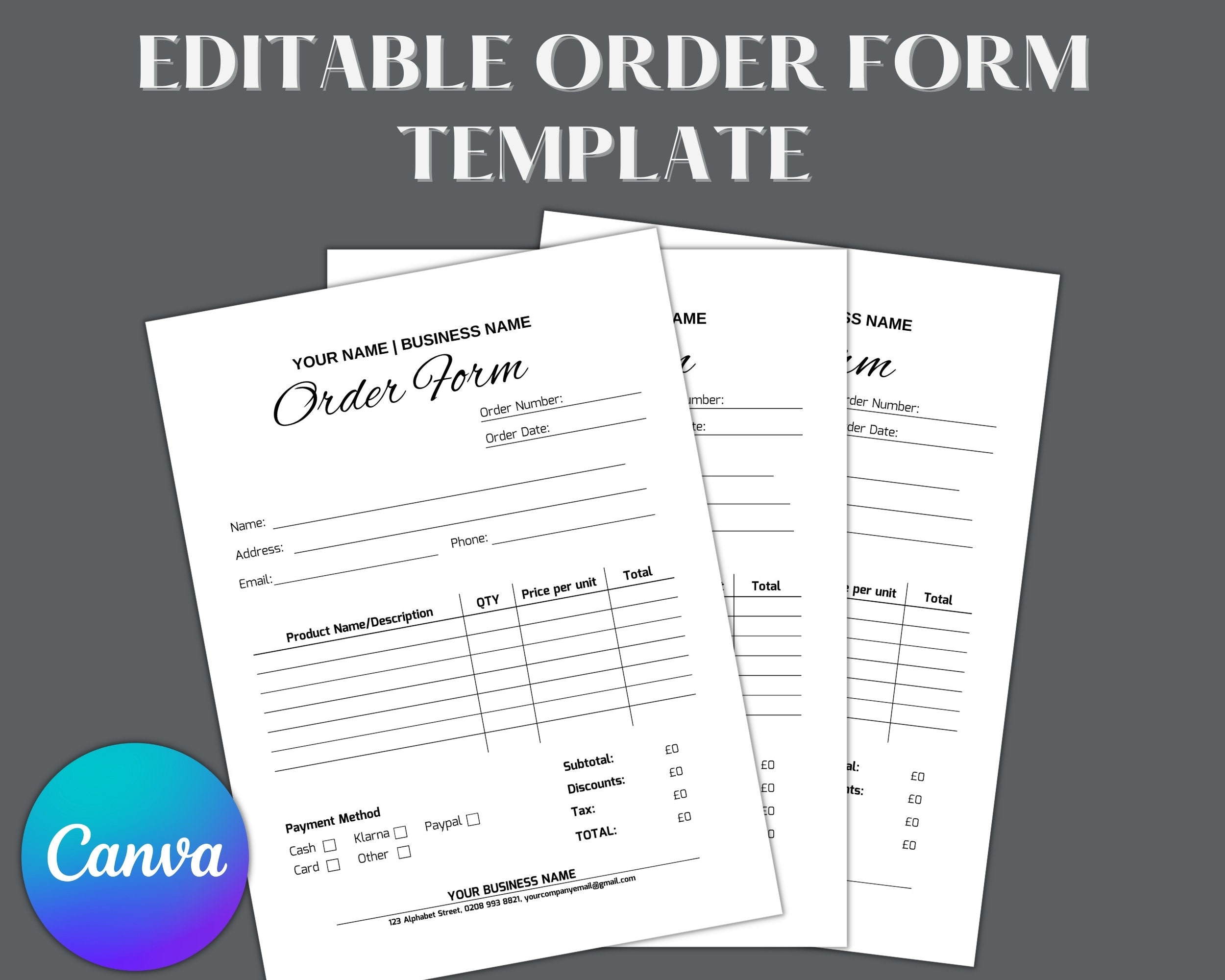 Order Form Template, Editable Order Form Template, Canva Editable ...