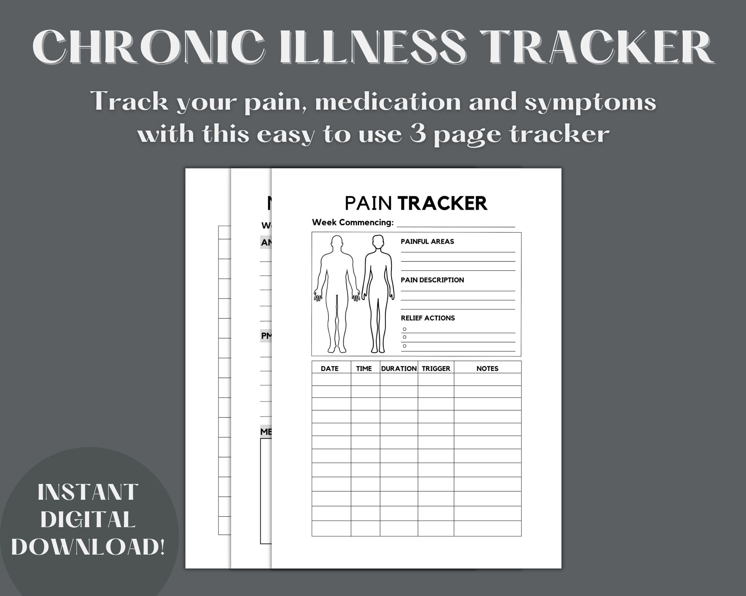 Chronic Illness Tracker, Printable Chronic Pain Tracker, Symptom ...