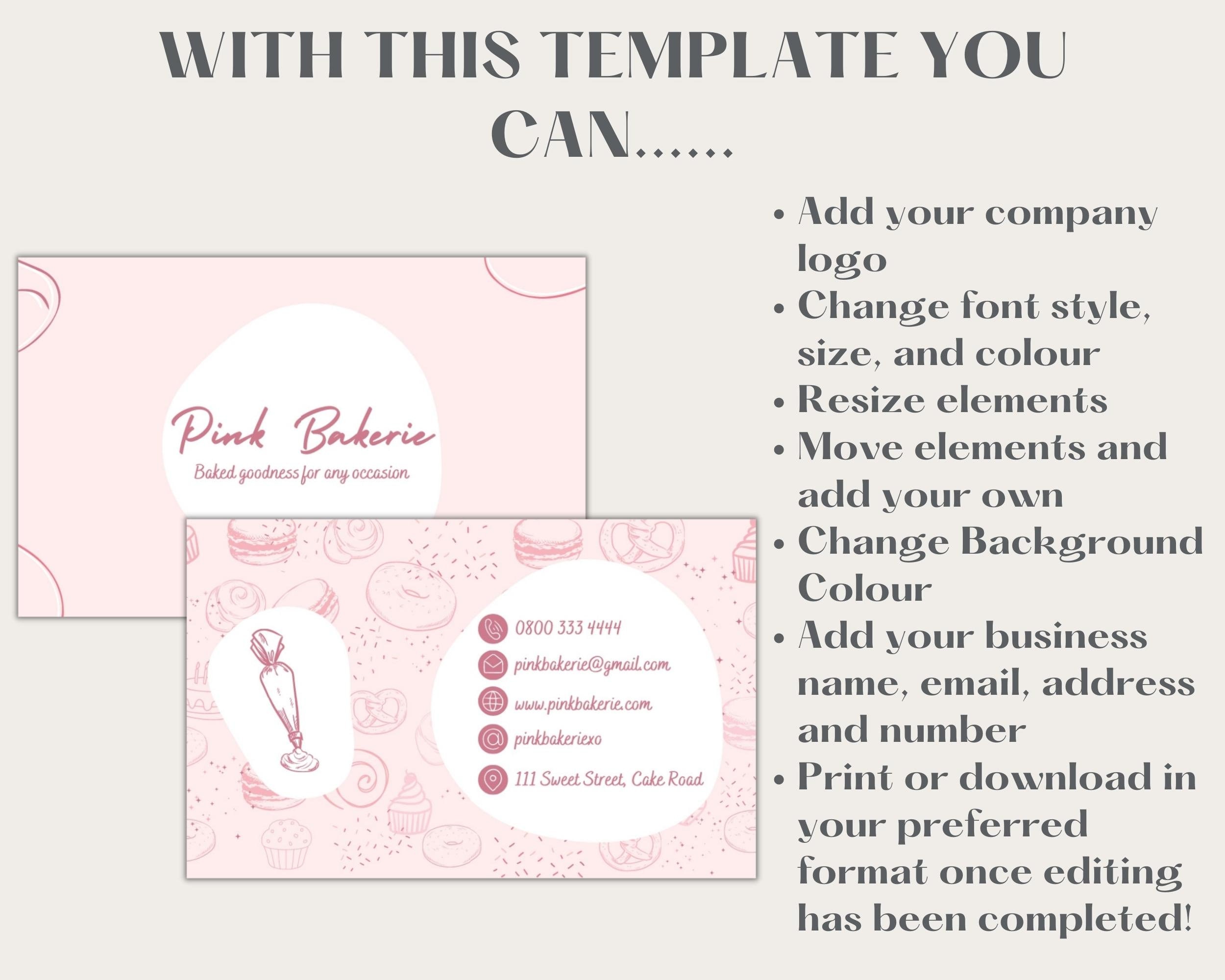 Bakery Business Card Template, Canva Business Card Template, Printable ...