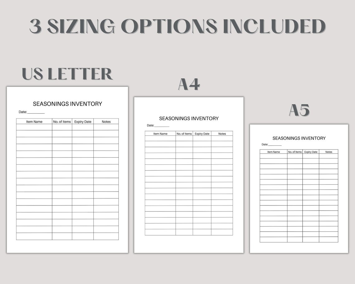 Spice Inventory, Printable Food Inventory, Seasoning Log, Spice Log ...