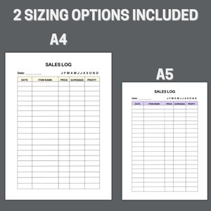 Sales Log, Printable Sales Tracker, Sales Log, Items Log, Profit and ...