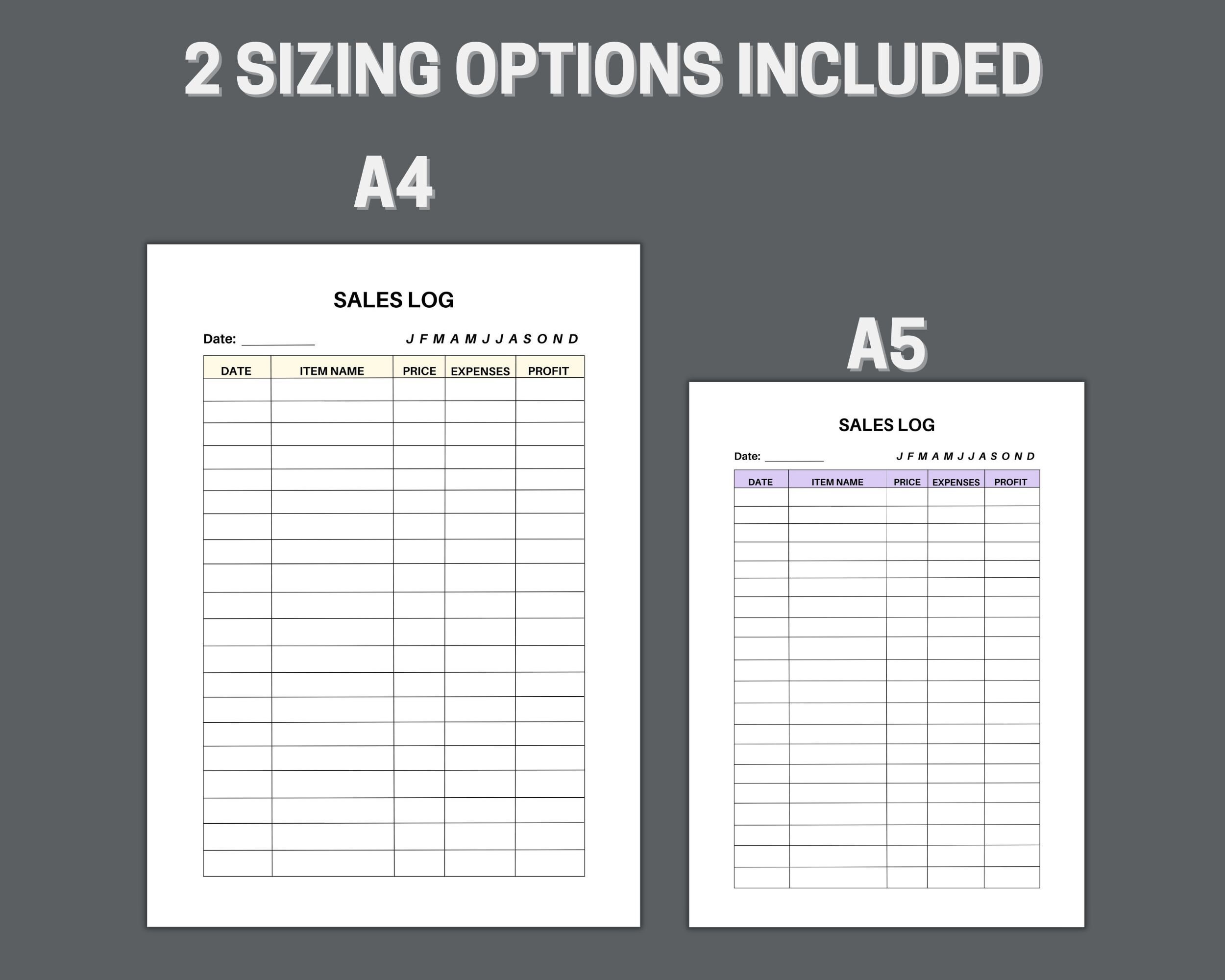 Sales Log, Printable Sales Tracker, Sales Log, Items Log, Profit and ...