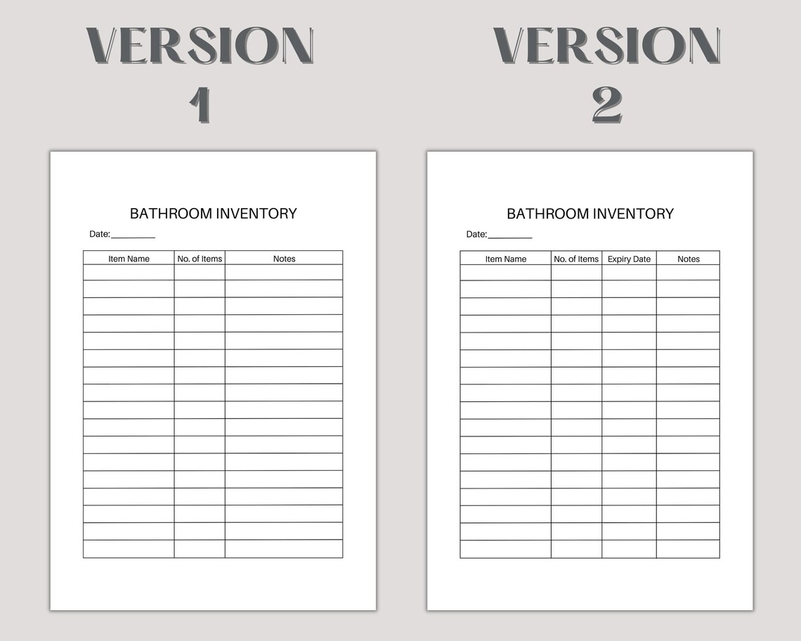Bathroom Inventory, Printable Bathroom Log, Bathroom Organiser, Home ...