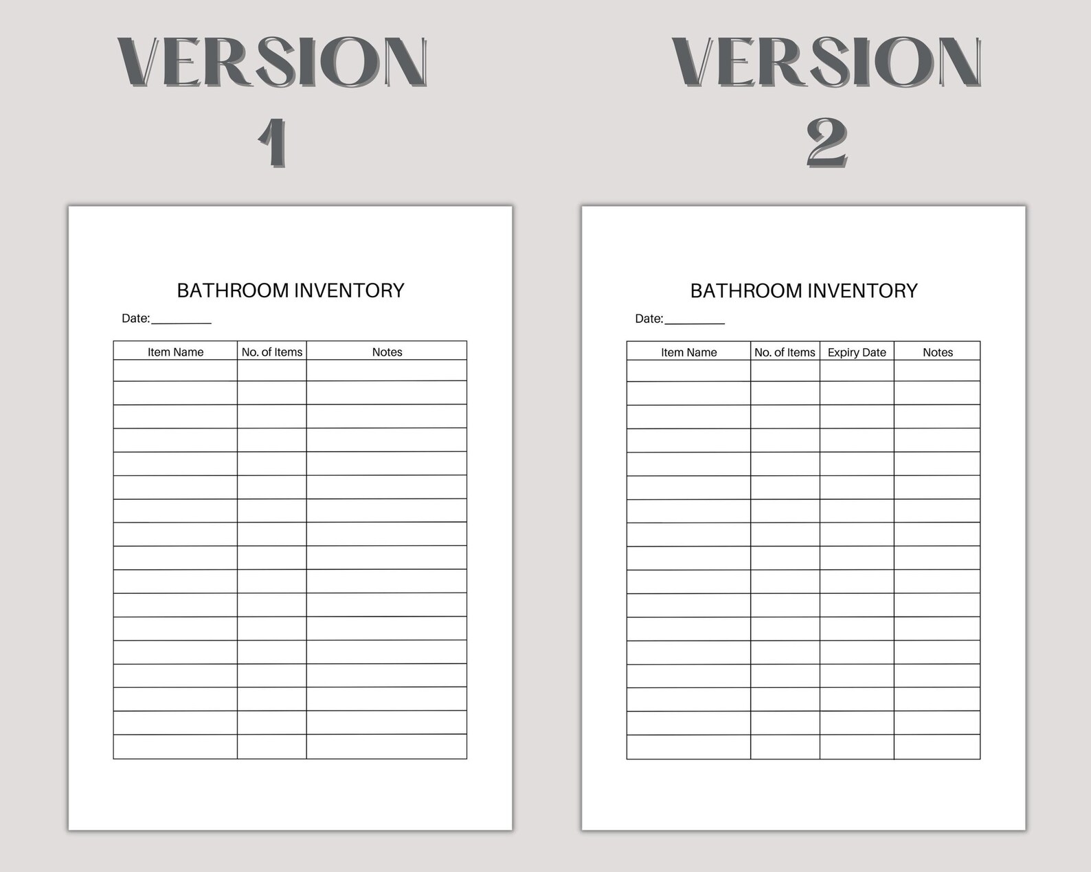 Bathroom Inventory, Printable Bathroom Log, Bathroom Organiser, Home ...