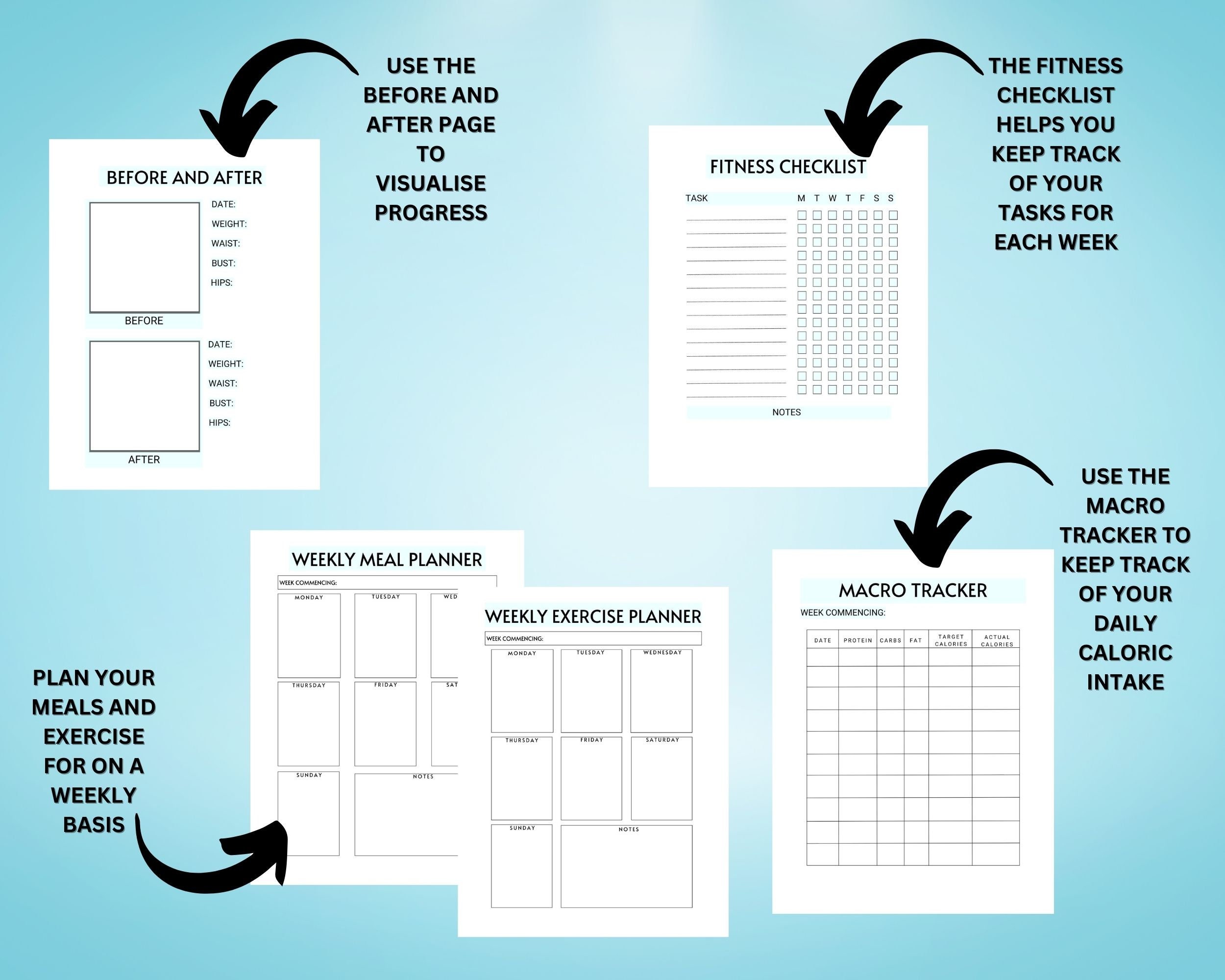 Fittness Tracker, Printable Fitness Planner, Weight Loss Tracker and ...