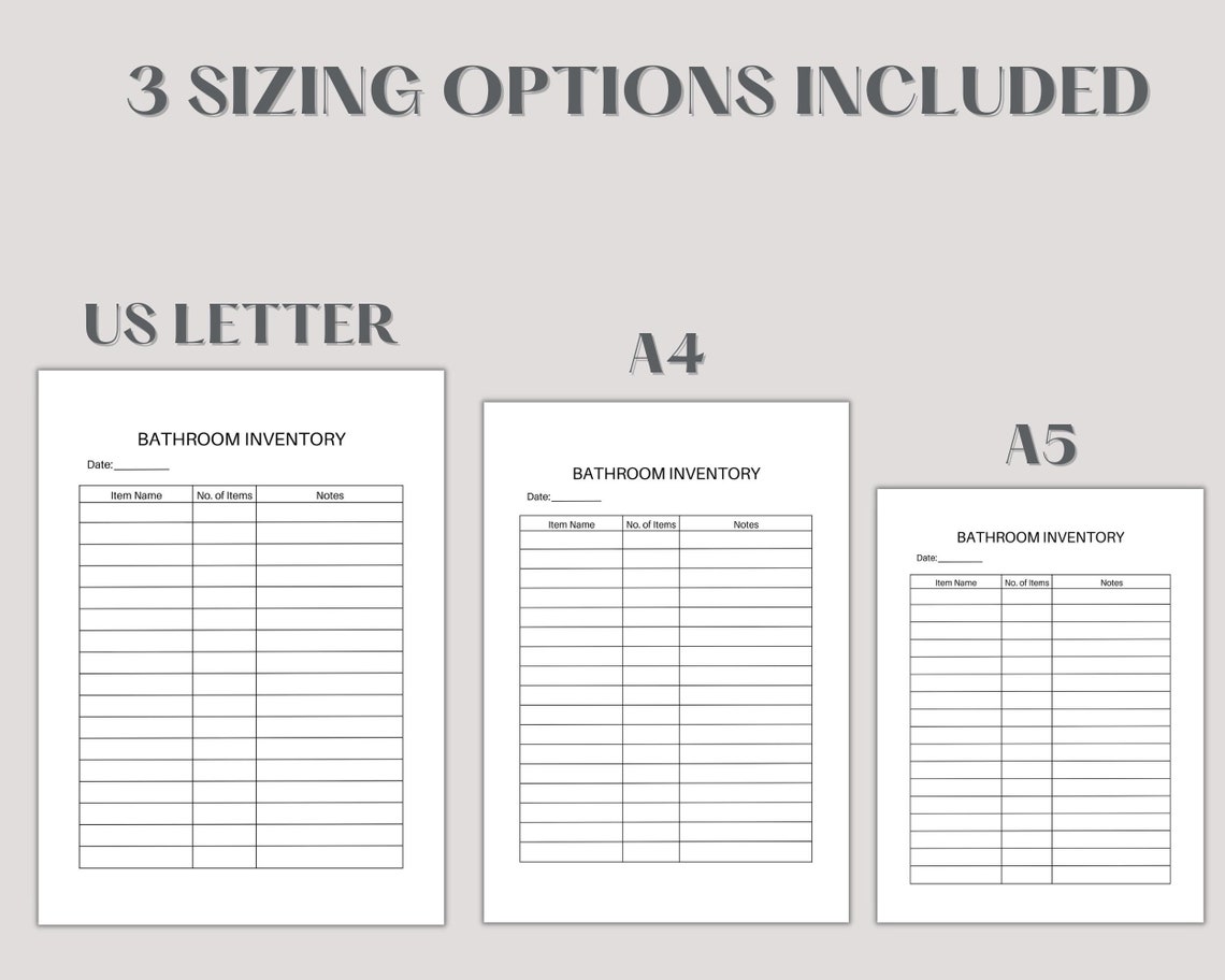 Bathroom Inventory, Printable Bathroom Log, Bathroom Organiser, Home ...