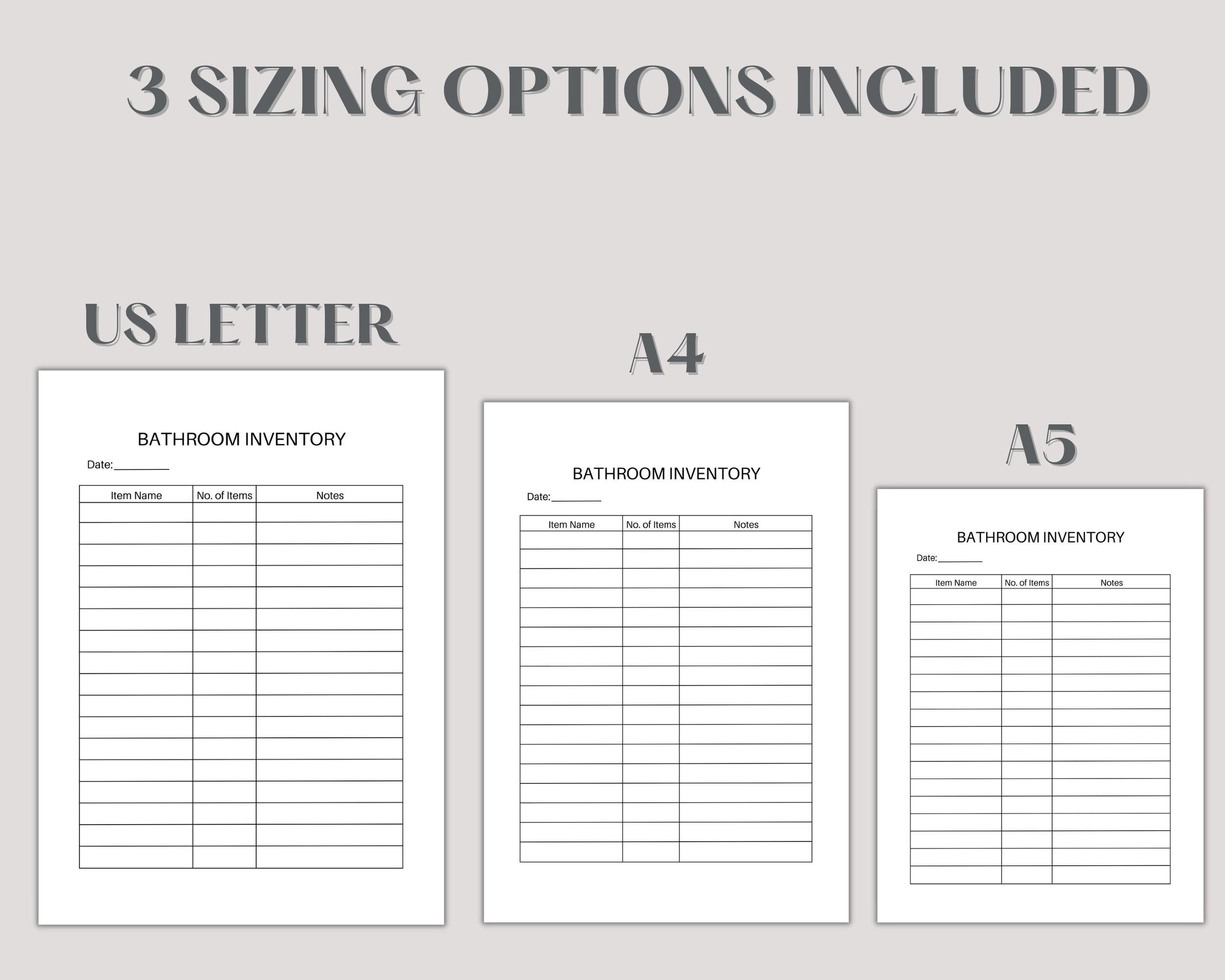 Bathroom Inventory, Printable Bathroom Log, Bathroom Organiser, Home ...