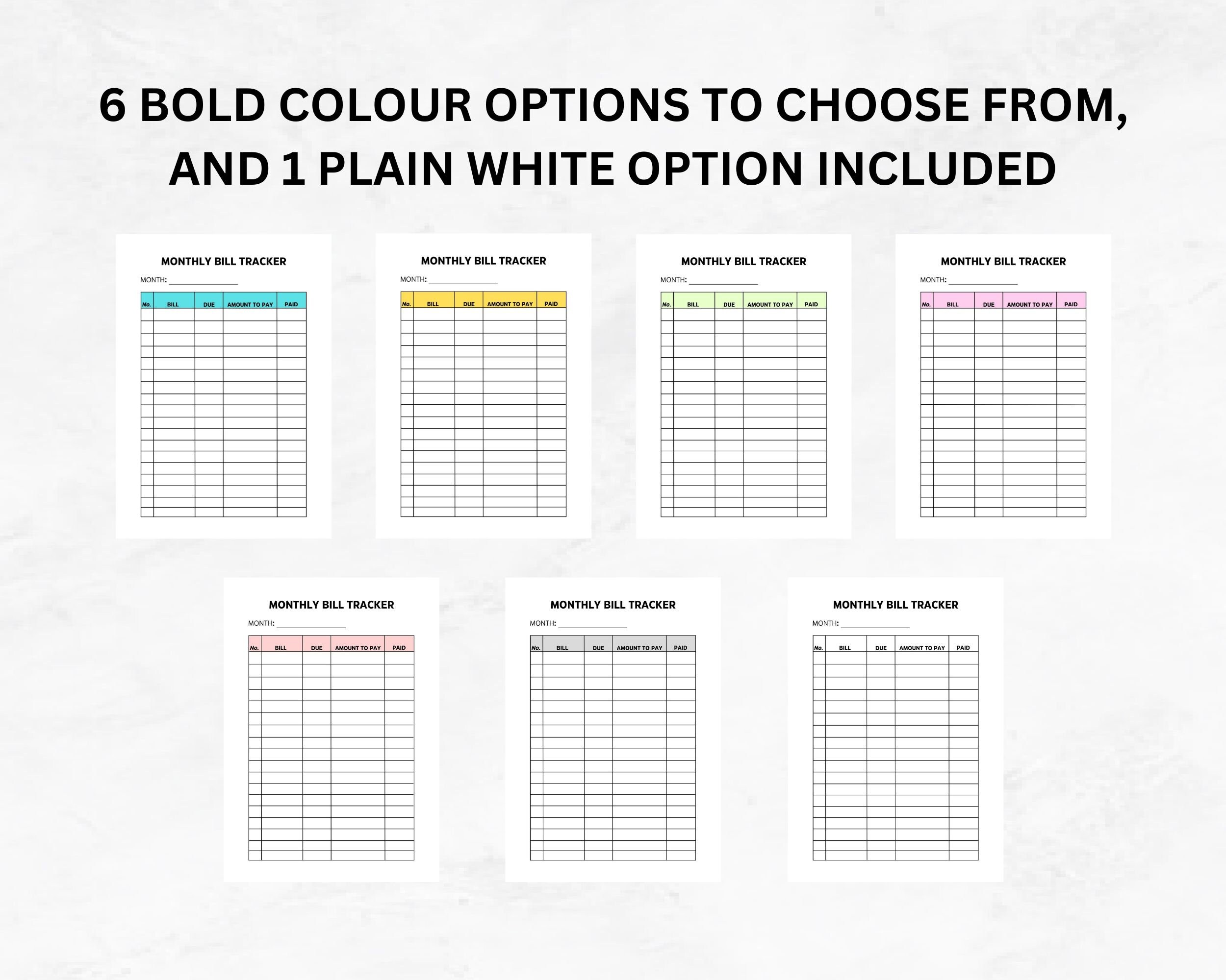Monthly Bill Payment Tracker, Printable Bill Tracker, Monthly Bill ...