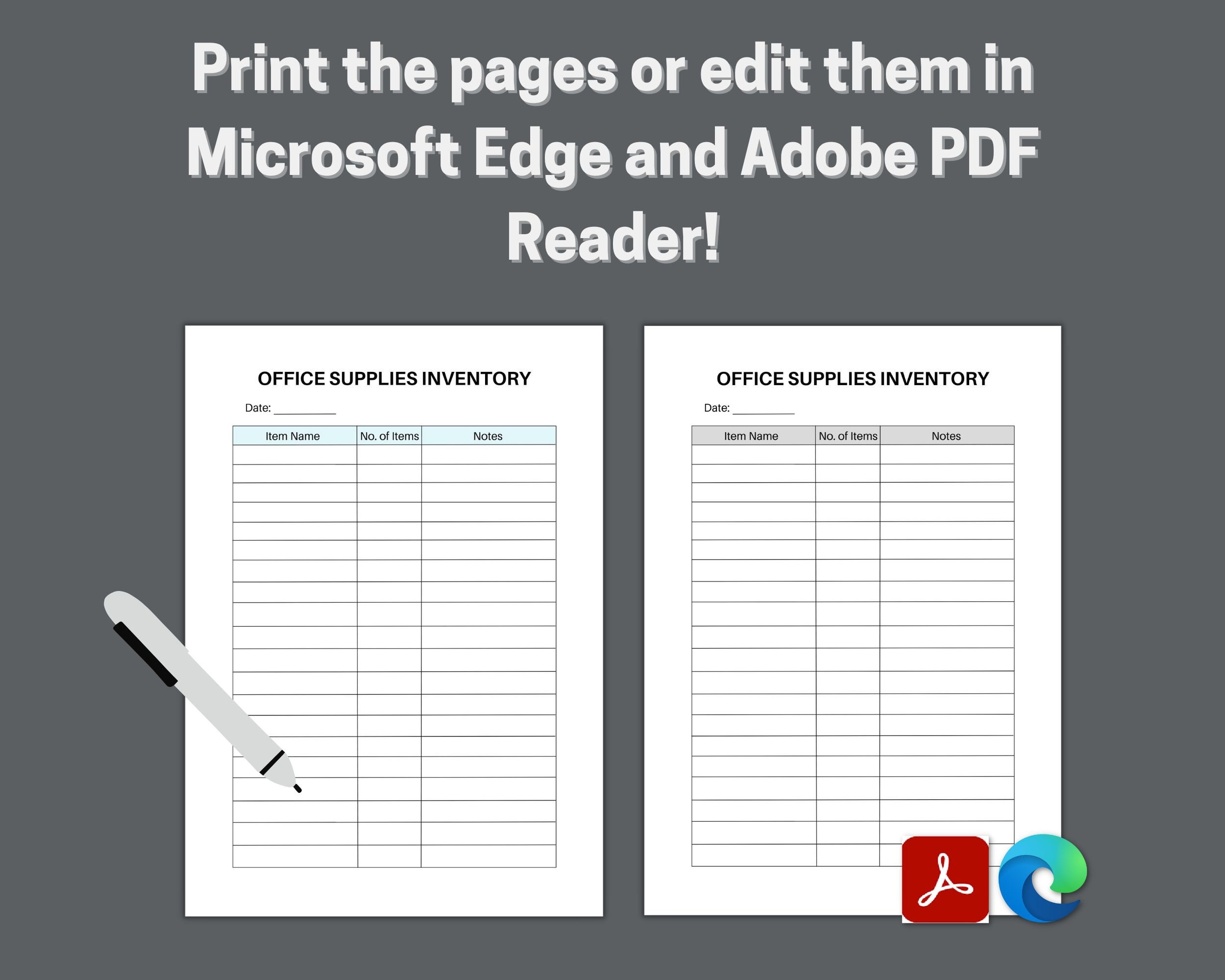 Office Supplies Inventory, Printable Office Supplies Log, Office ...