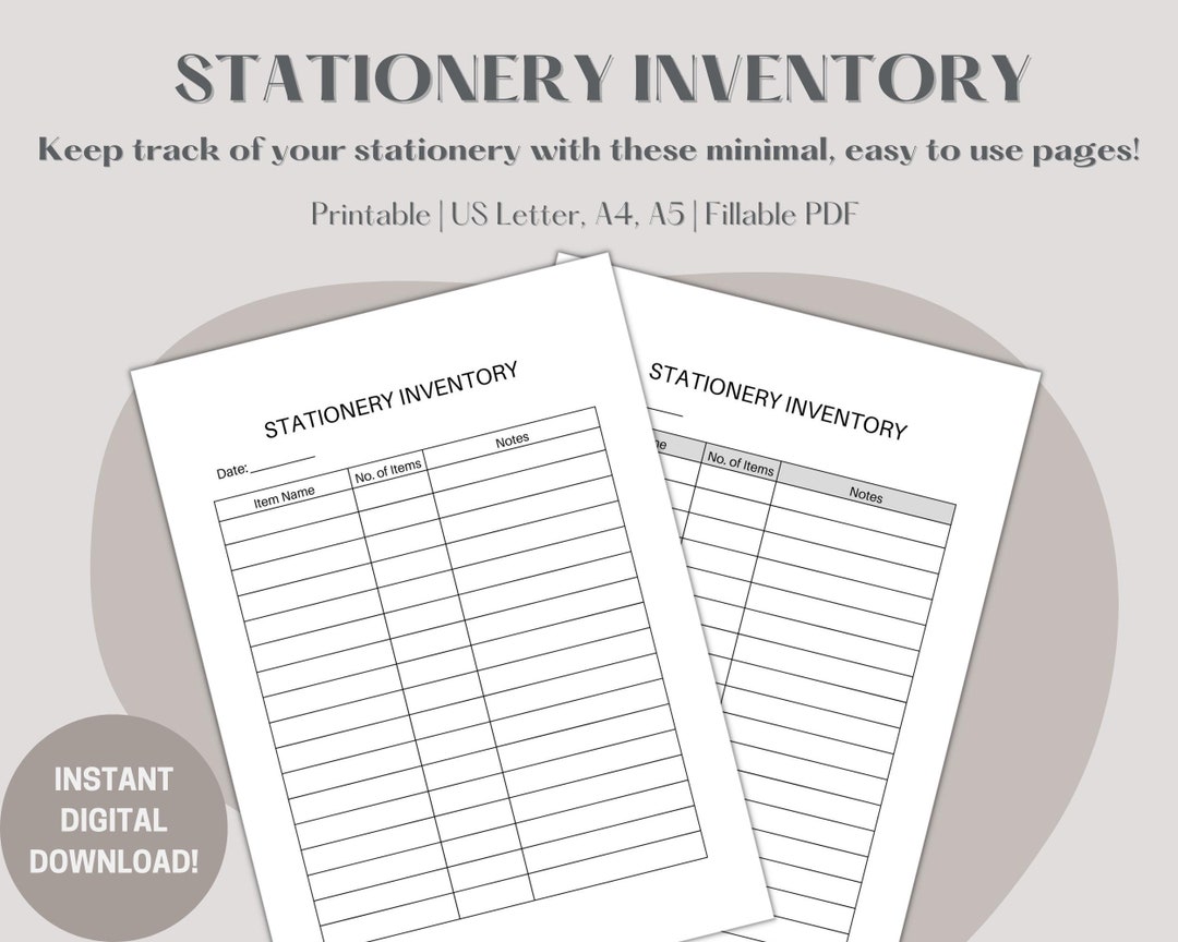 Stationery Inventory Printable, Stationery Log, Office Supplies ...