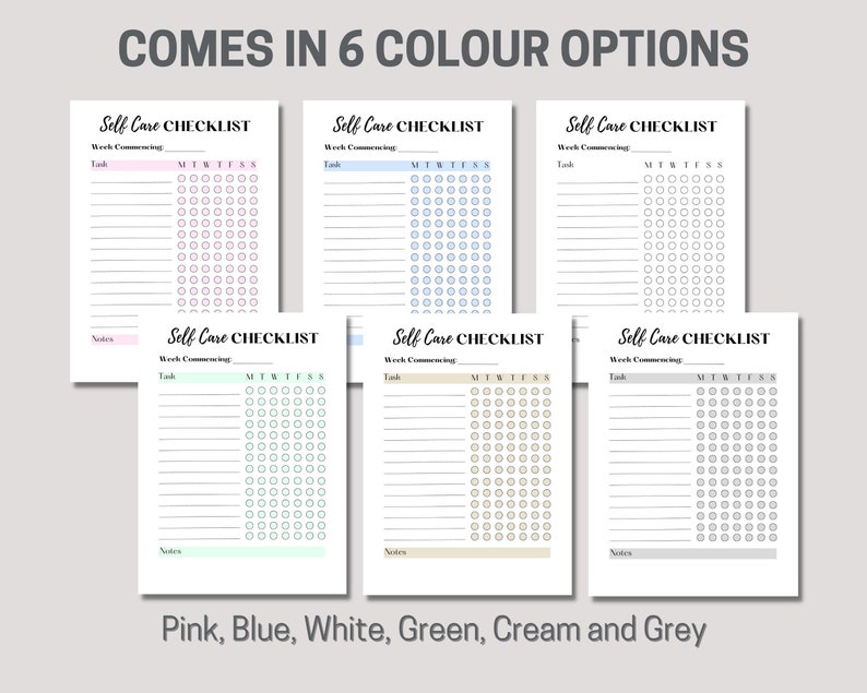 Self Care Checklist for Wellbeing, Health and Lifestyle, Daily Check in Todo List, Self Care ...