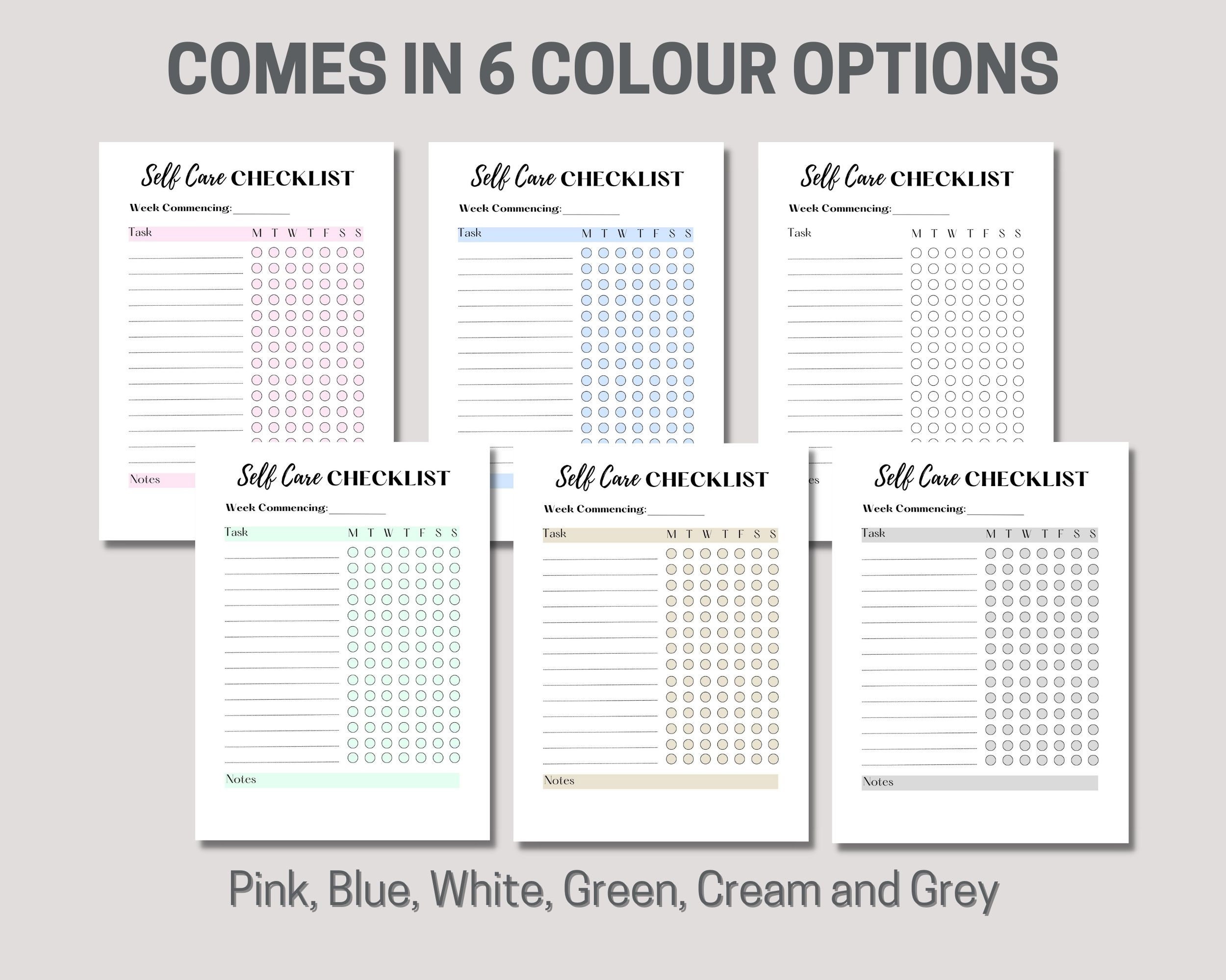 Self Care Checklist for Wellbeing, Health and Lifestyle, Daily Check in ...