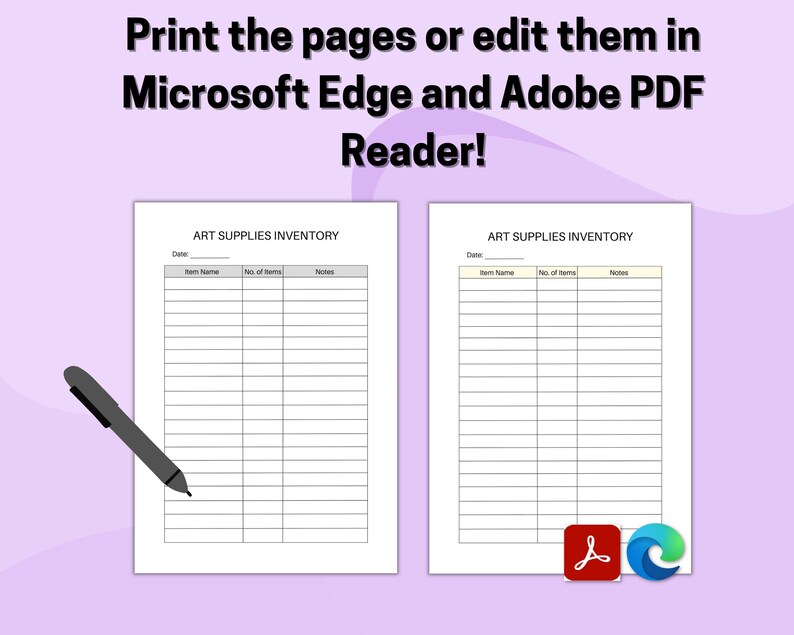 Art Supplies Inventory, Printable Art Supplies Log, Arts and Crafts ...