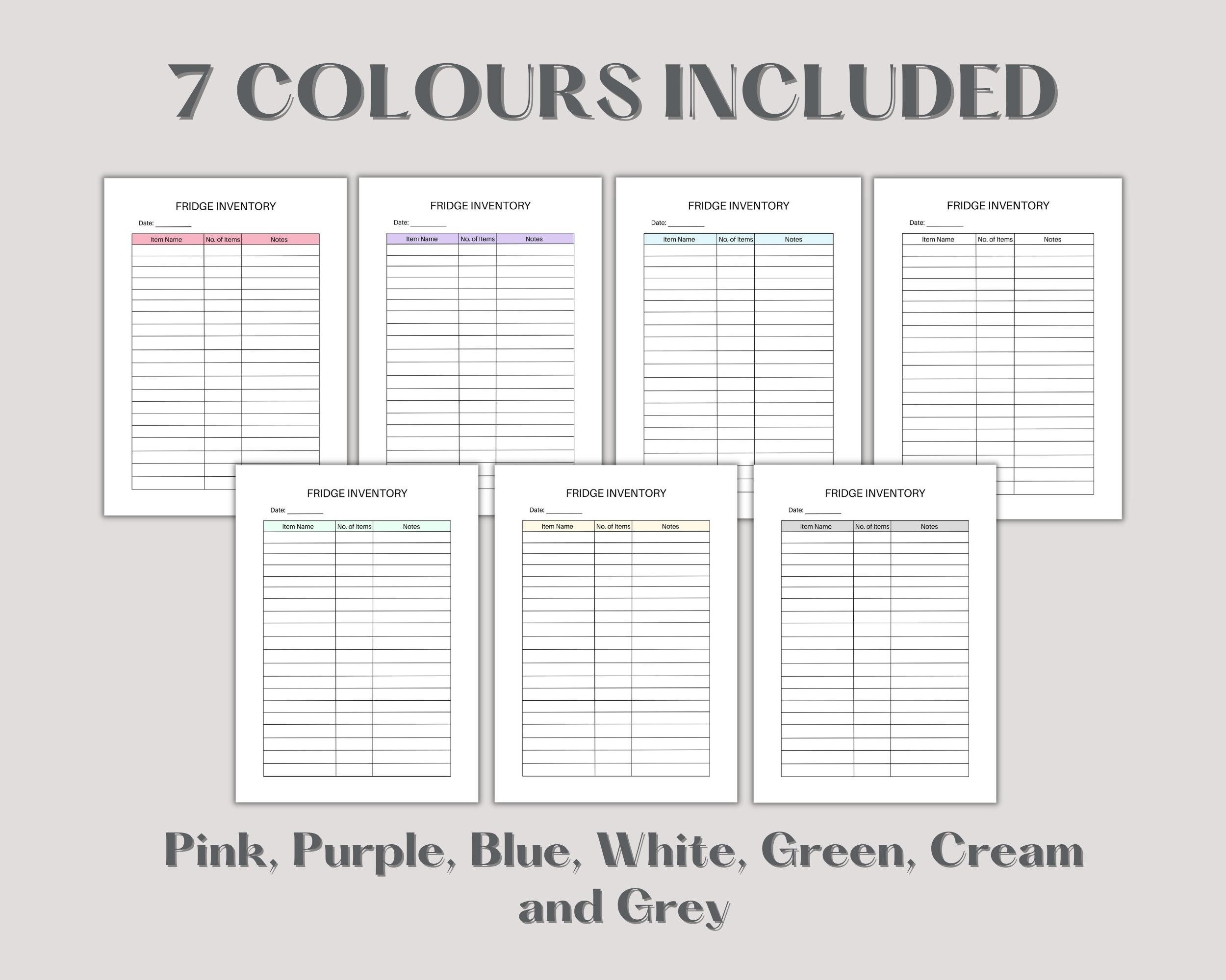 Fridge Inventory, Printable Kitchen Fridge Log, Fridge Organiser ...