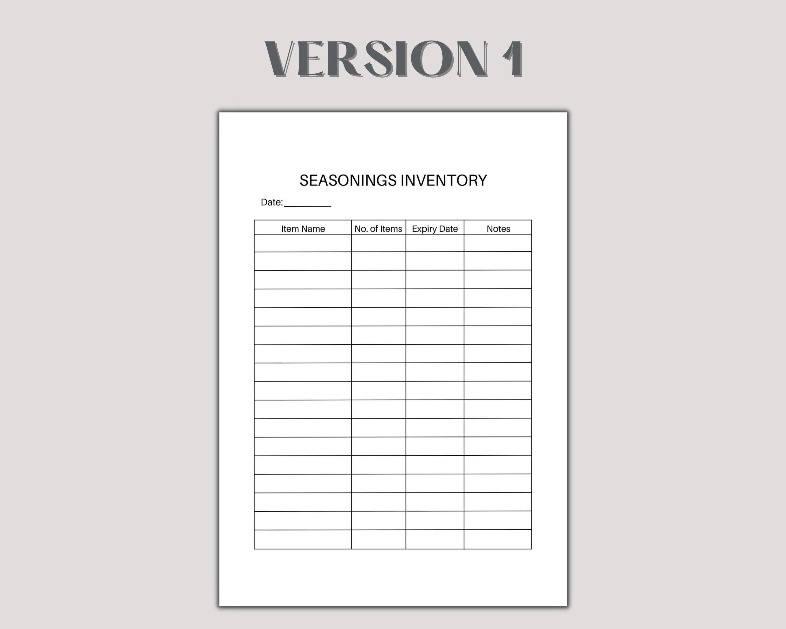 Spice Inventory, Printable Food Inventory, Seasoning Log, Spice Log ...