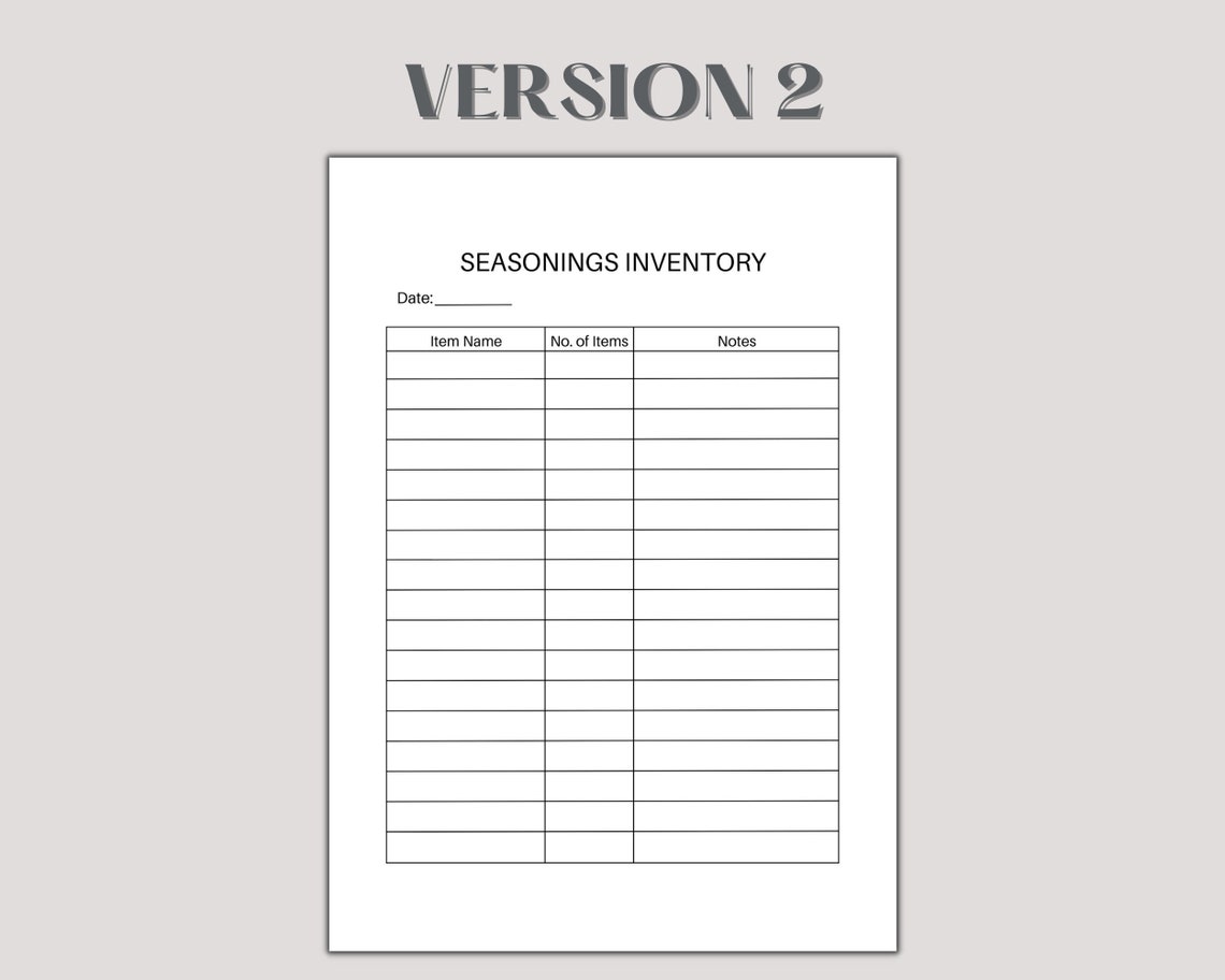 Spice Inventory, Printable Food Inventory, Seasoning Log, Spice Log ...