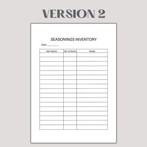 Spice Inventory, Printable Food Inventory, Seasoning Log, Spice Log ...