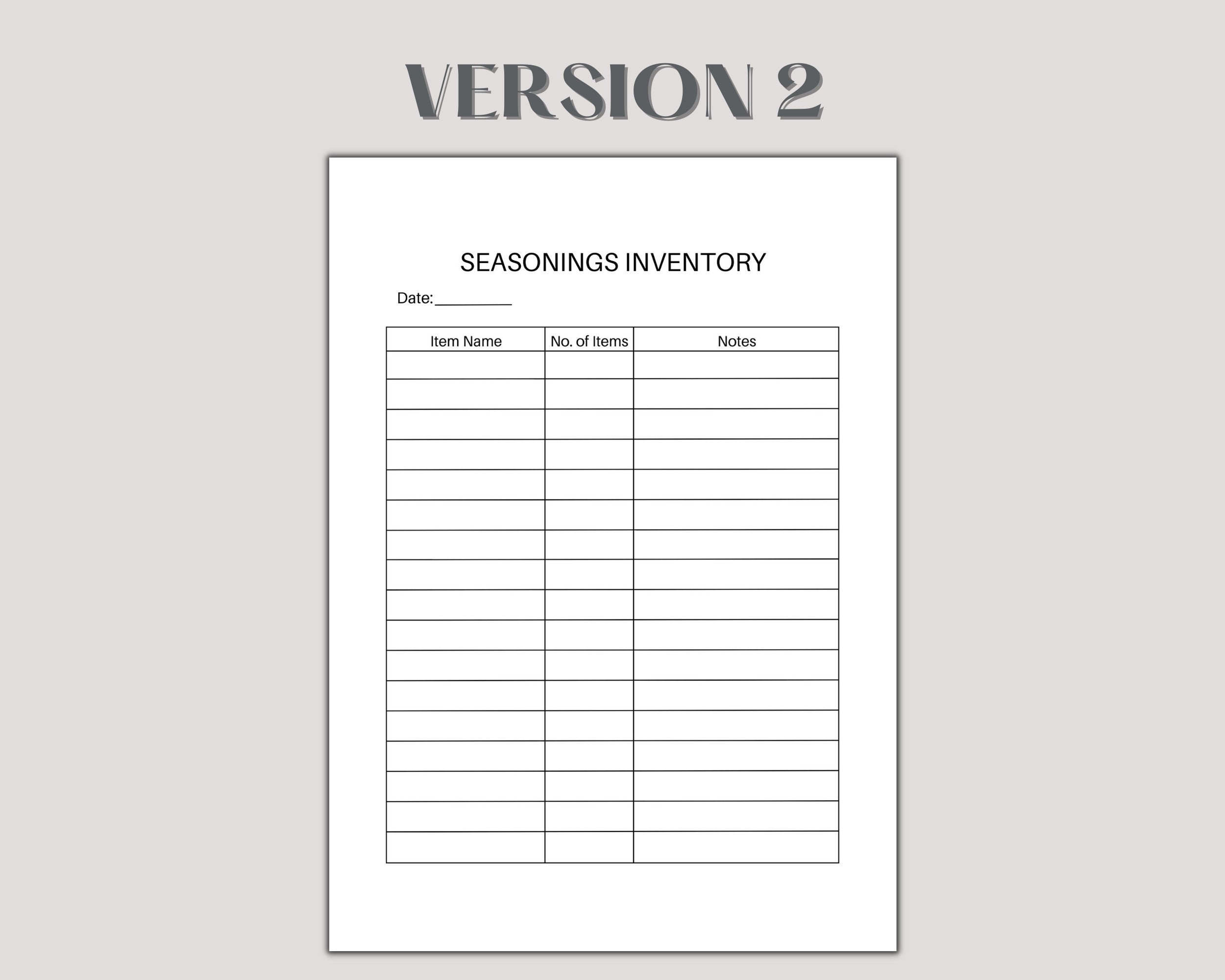 Spice Inventory, Printable Food Inventory, Seasoning Log, Spice Log ...