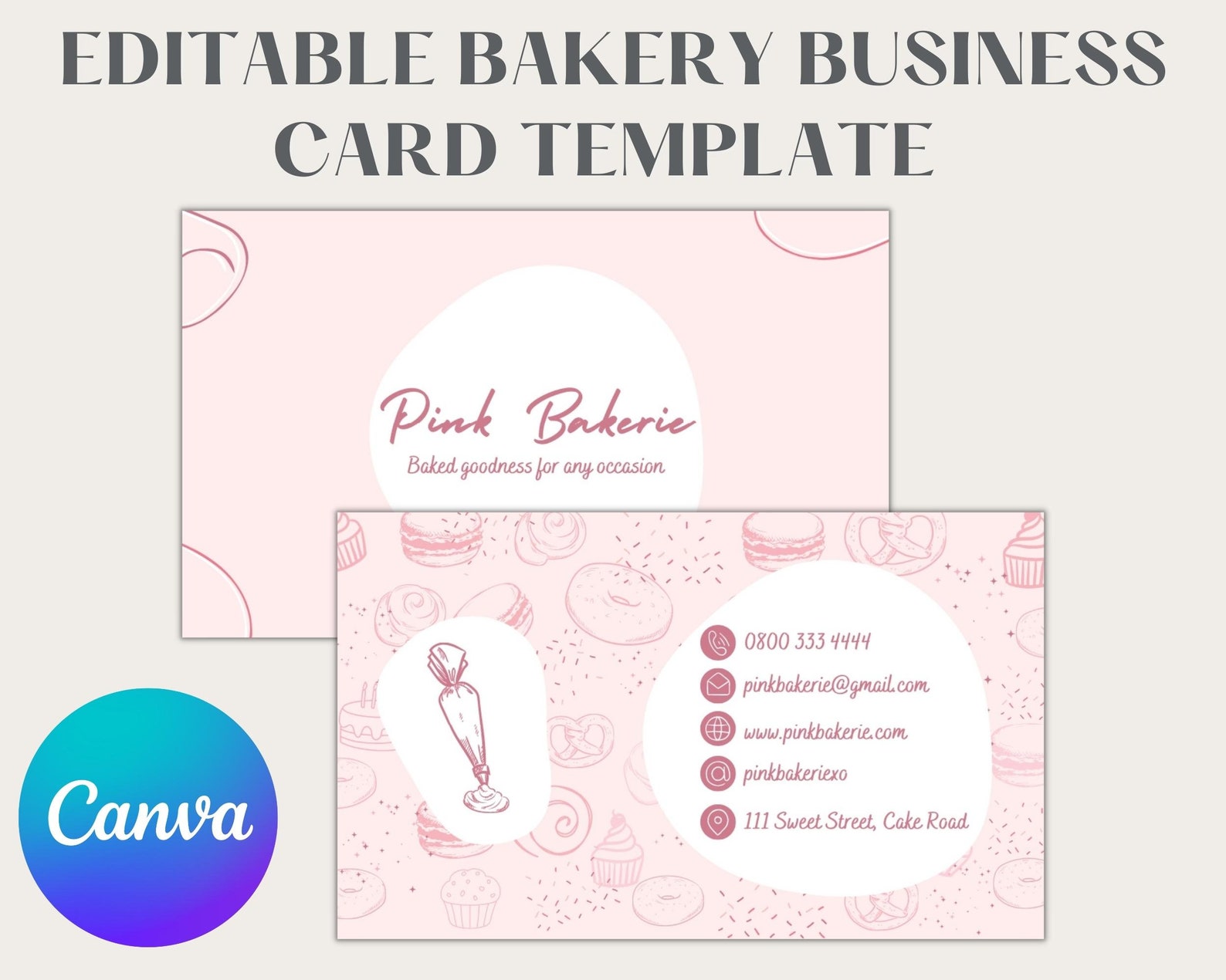 Bakery Business Card Template, Canva Business Card Template, Printable ...