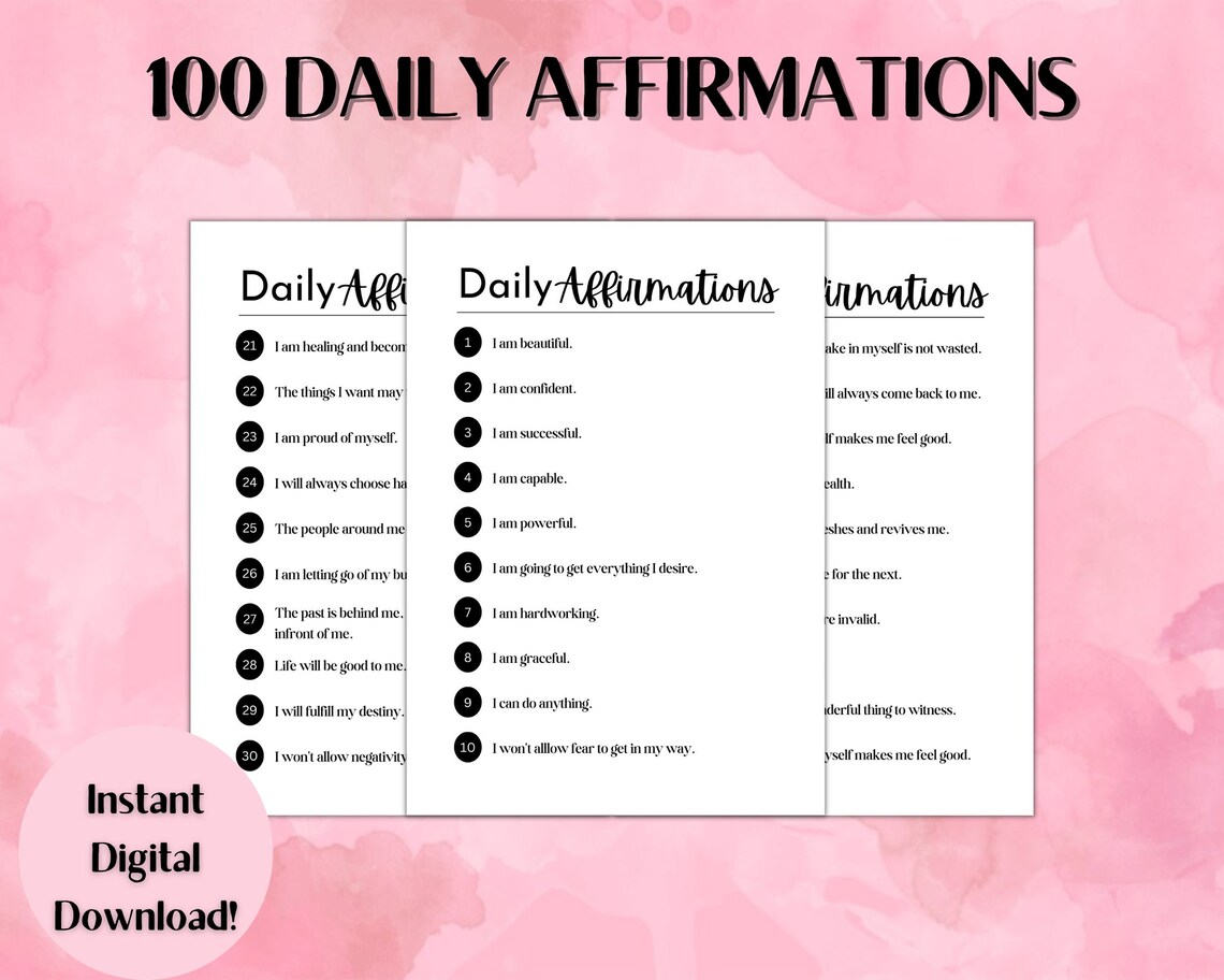 100 Daily Affirmations for Positivity, Printable Affirmations for ...