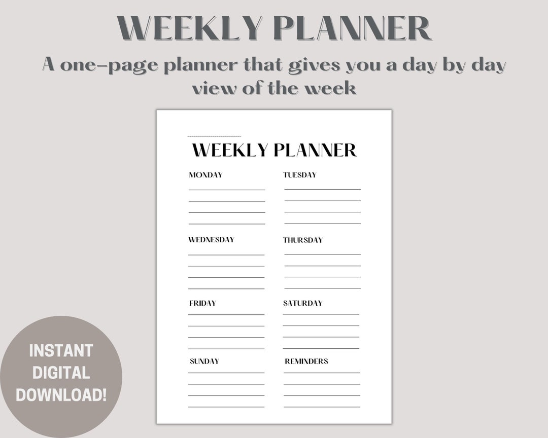Weekly Planner, Printable Weekly Planner, Weekly Organiser, Weekly ...