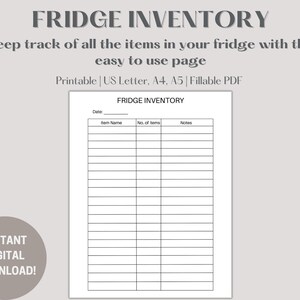 Fridge Inventory, Printable Kitchen Fridge Log, Fridge Organiser ...