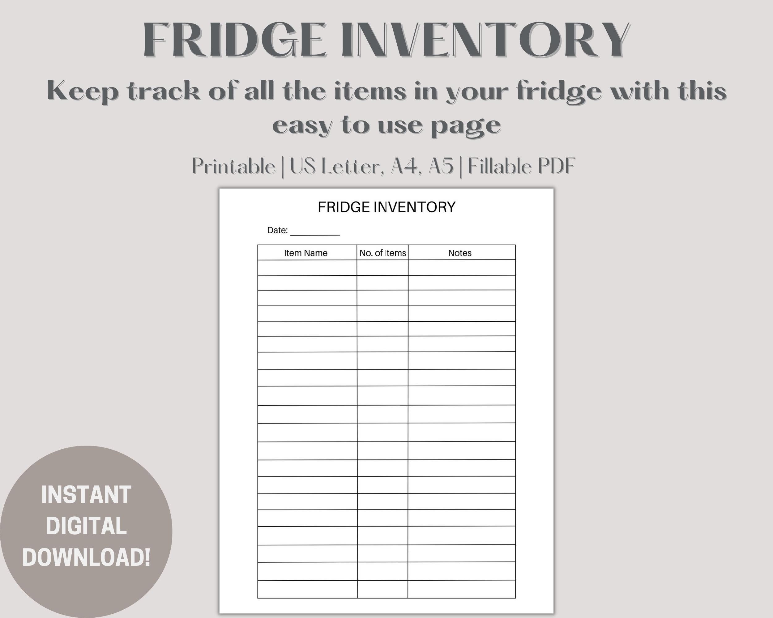 Fridge Inventory, Printable Kitchen Fridge Log, Fridge Organiser ...