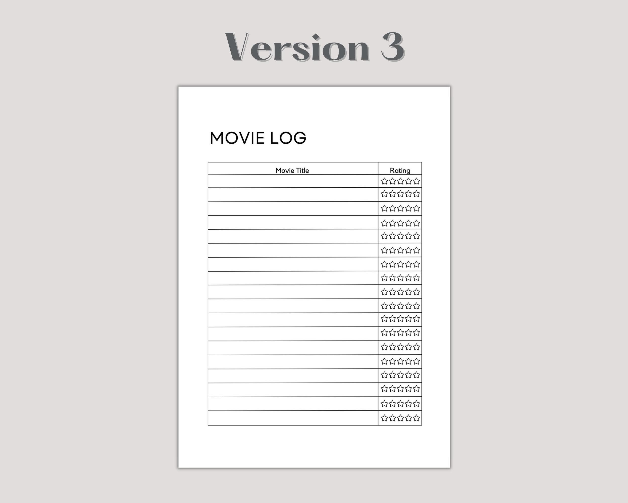 Movie Log Printable, Movie Tracker, Film Tracker, Movie Review, Movies ...