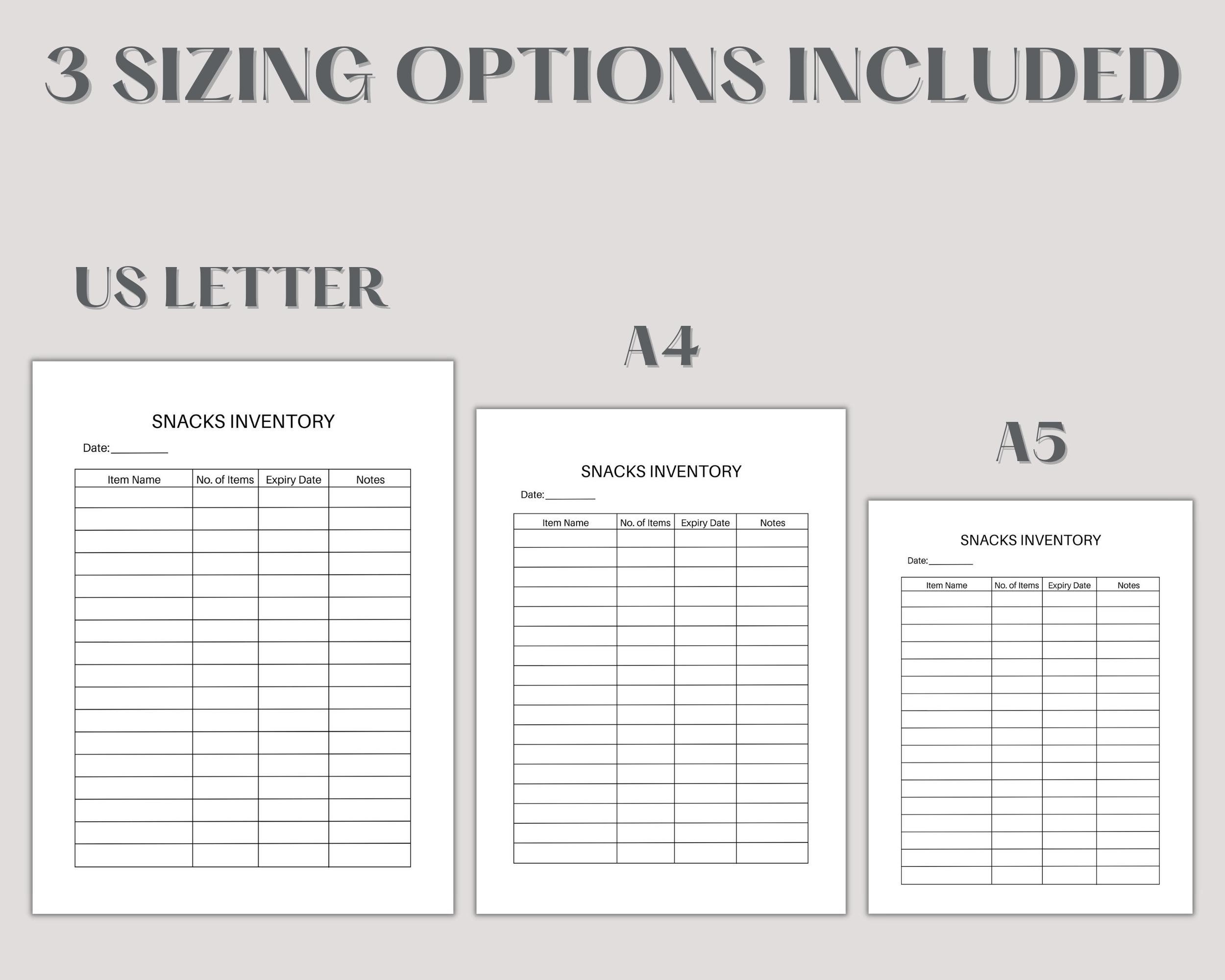 Snacks Inventory, Printable Food Inventory, Snack Log, Food Log, Pantry ...