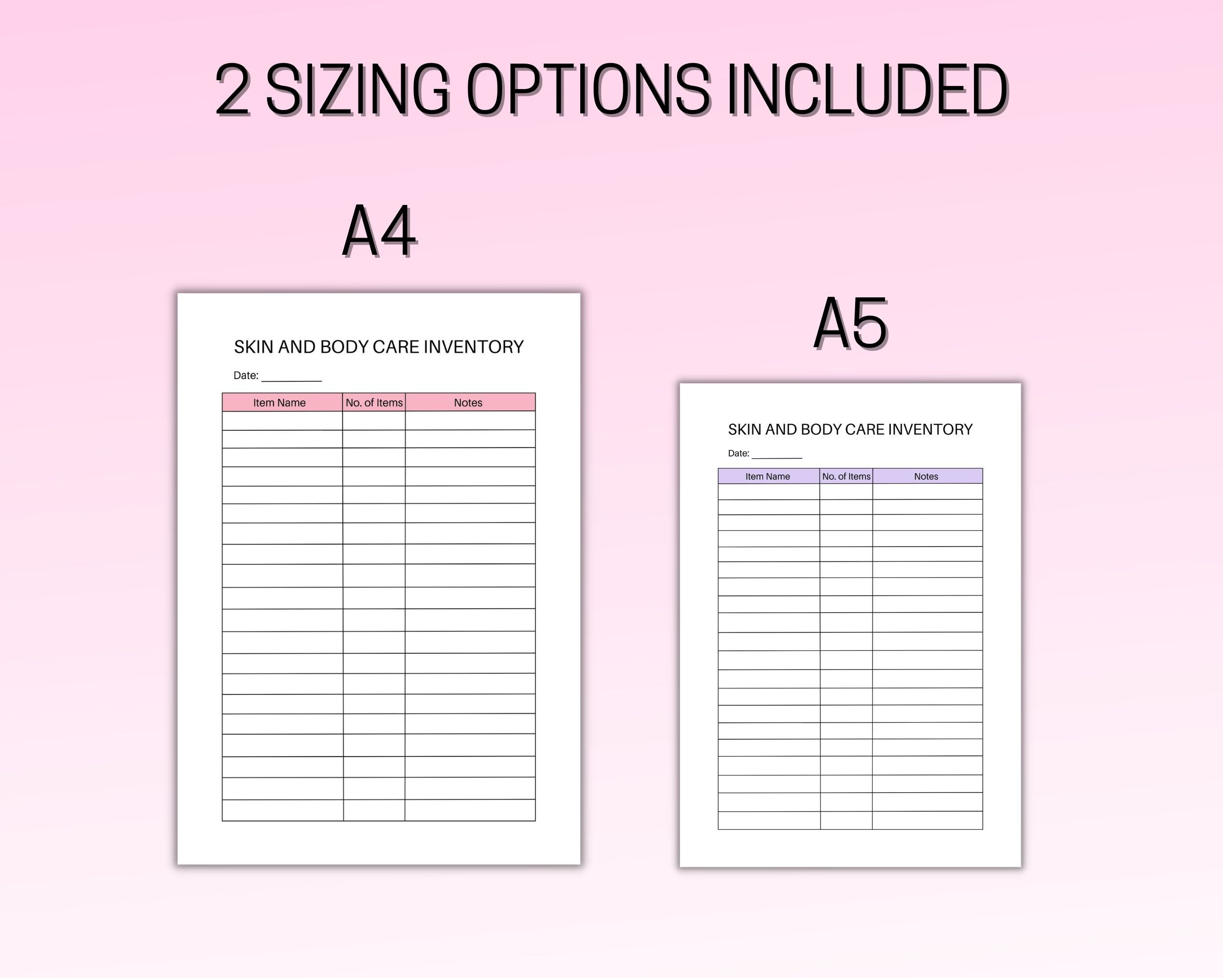 Skin and Body Care Inventory Tracker, Printable Beauty Inventory ...