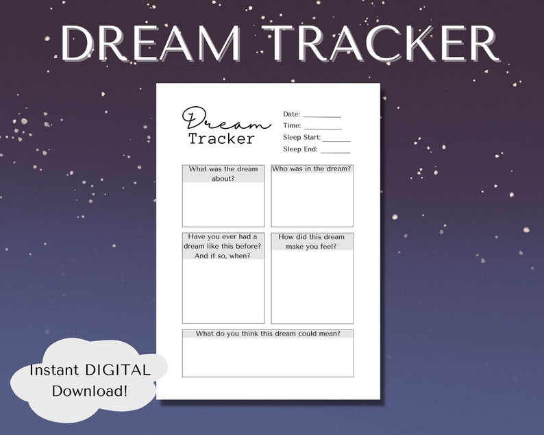 Dream Tracker, Printable Dream Analysis, Dream Journal, Dream Diary ...