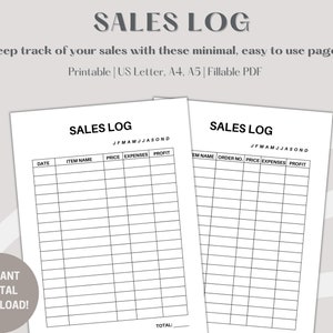 Sales Log, Printable Sales Tracker, Order Tracker, Order Log, Online ...