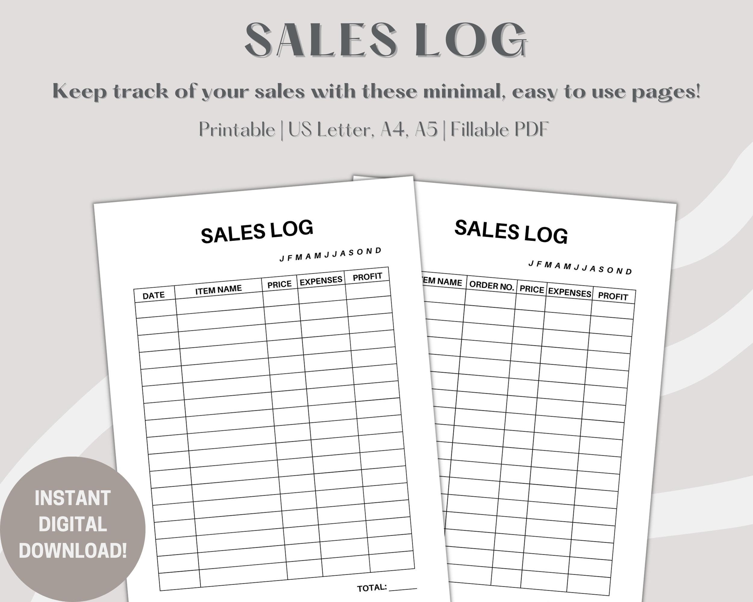 Sales Log, Printable Sales Tracker, Order Tracker, Order Log, Online ...