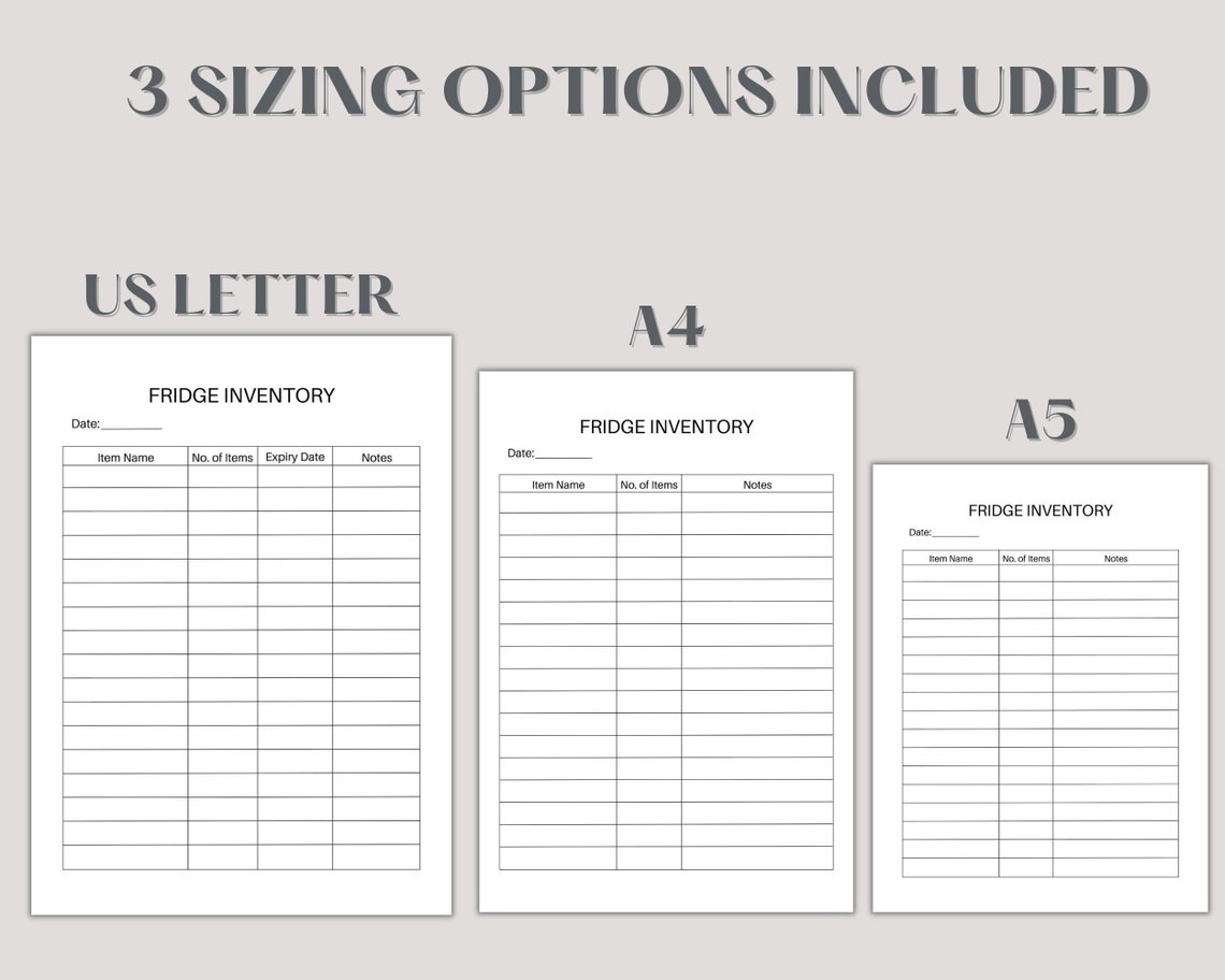 Kitchen Inventory Log, Printable Kitchen Inventory, Fridge Inventory ...