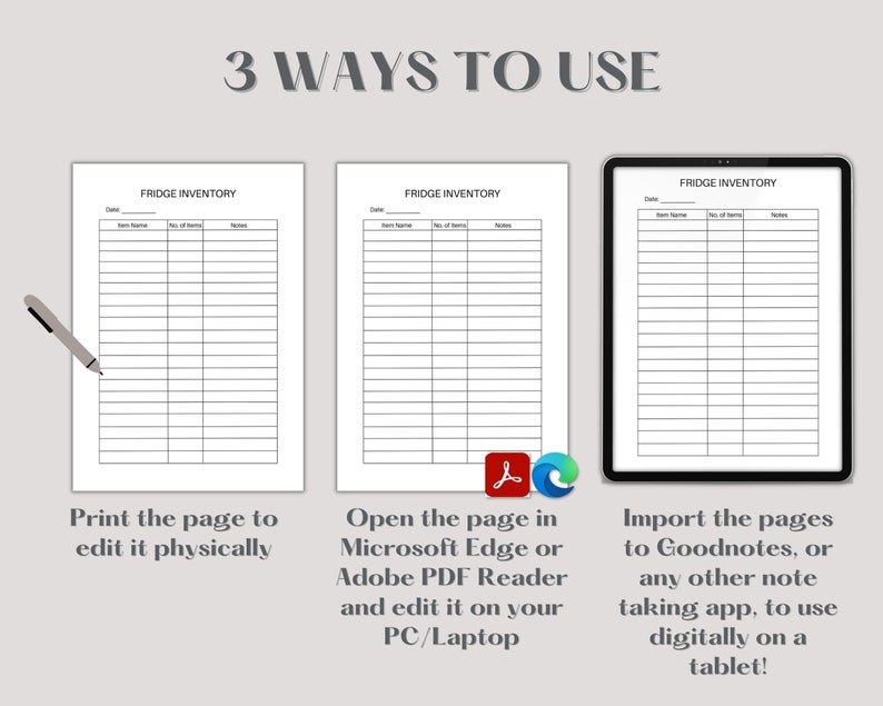 Kitchen Inventory Log, Printable Kitchen Inventory, Fridge Inventory ...