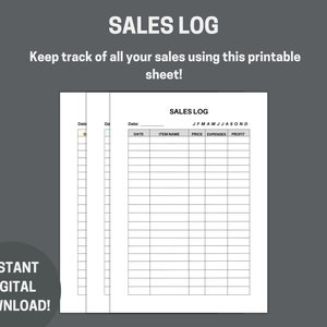 Sales Log, Printable Sales Tracker, Sales Log, Items Log, Profit and ...