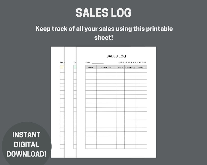 Sales Log, Printable Sales Tracker, Sales Log, Items Log, Profit and ...