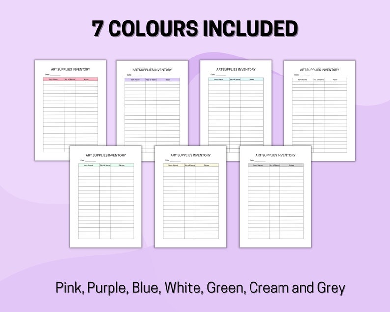 Art Supplies Inventory, Printable Art Supplies Log, Arts and Crafts ...