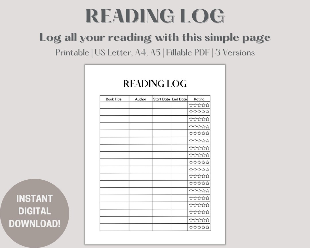 Reading Log Printable, Reading Tracker, Book Tracker, Book Review ...