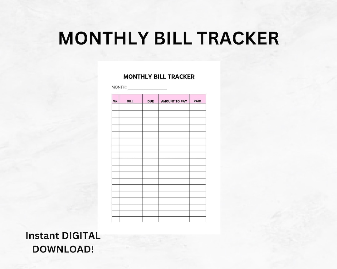 Monthly Bill Payment Tracker, Printable Bill Tracker, Monthly Bill ...