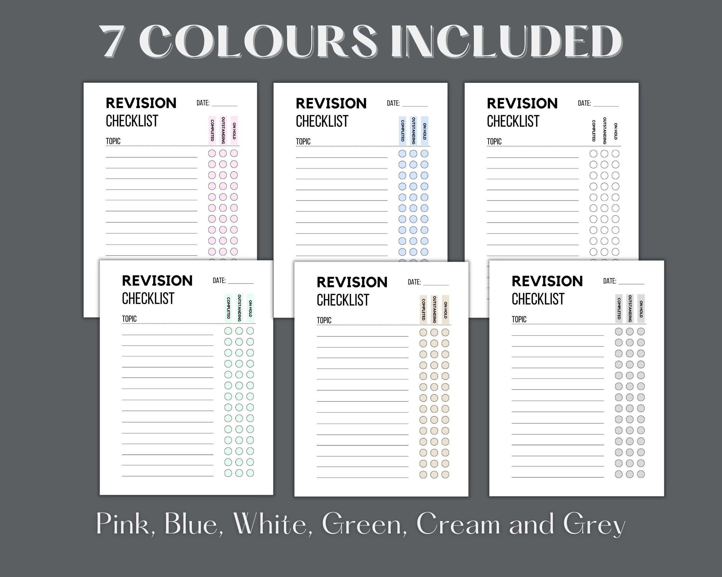 Study and Revision Checklist, Printable Student Planner and Tracker for ...