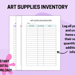Art Supplies Inventory, Printable Art Supplies Log, Arts and Crafts ...