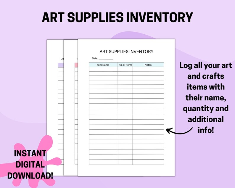 Art Supplies Inventory, Printable Art Supplies Log, Arts and Crafts ...