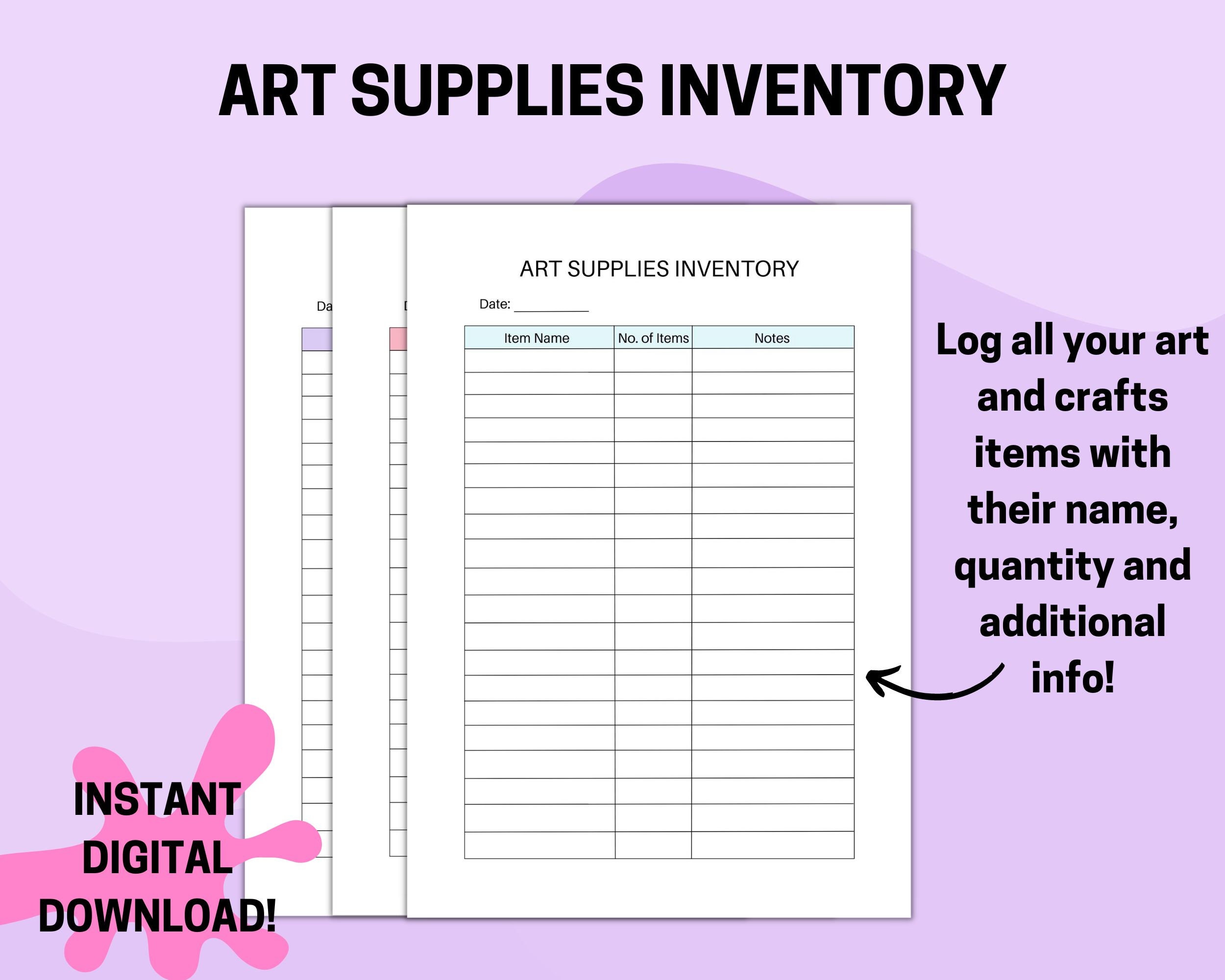Art Supplies Inventory, Printable Art Supplies Log, Arts and Crafts ...