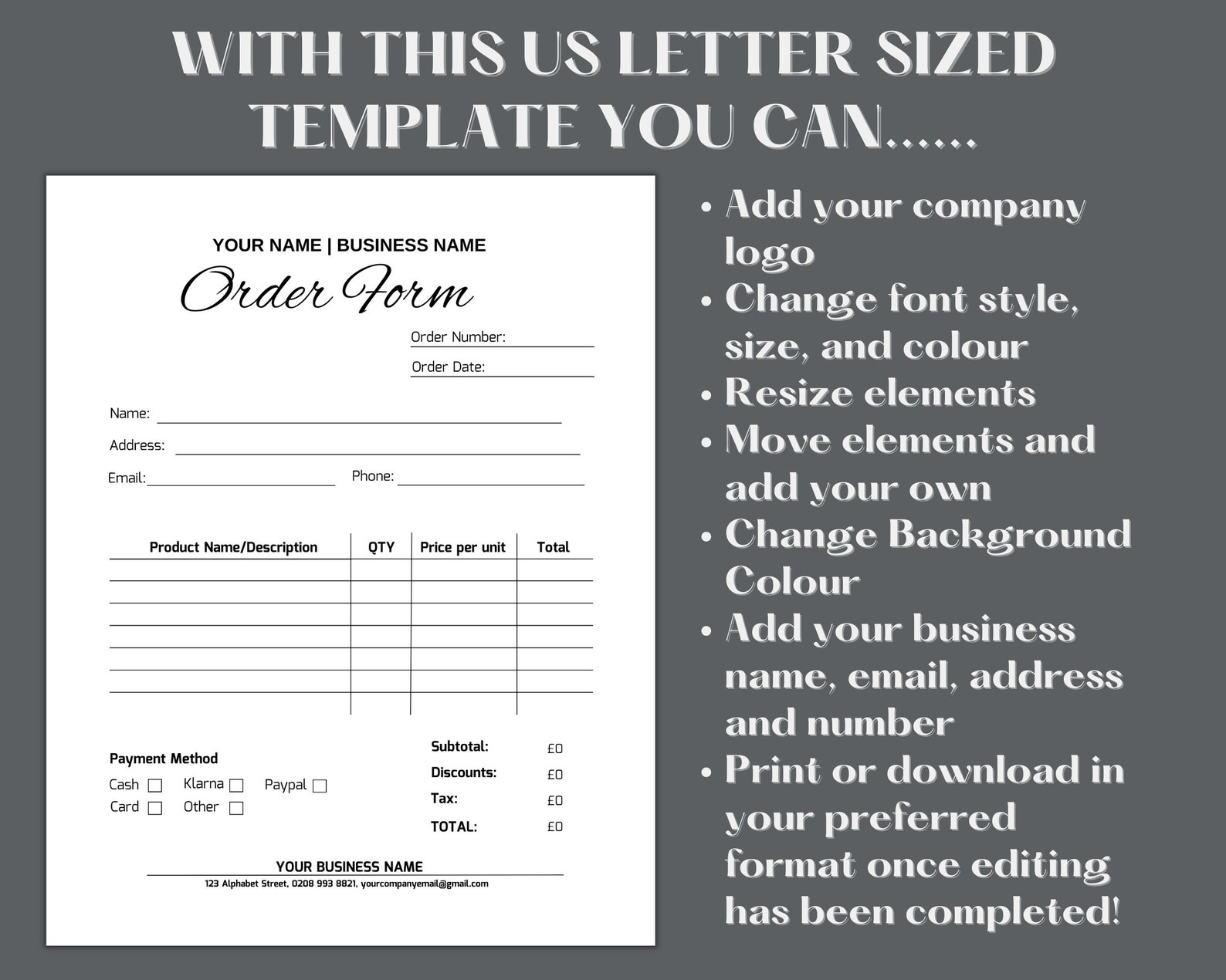 Order Form Template, Editable Order Form Template, Canva Editable ...