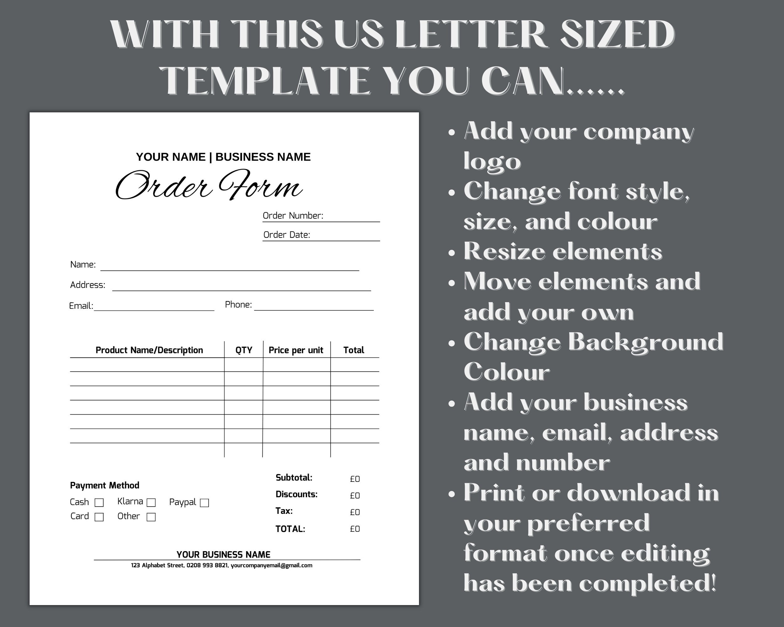 Order Form Template, Editable Order Form Template, Canva Editable ...