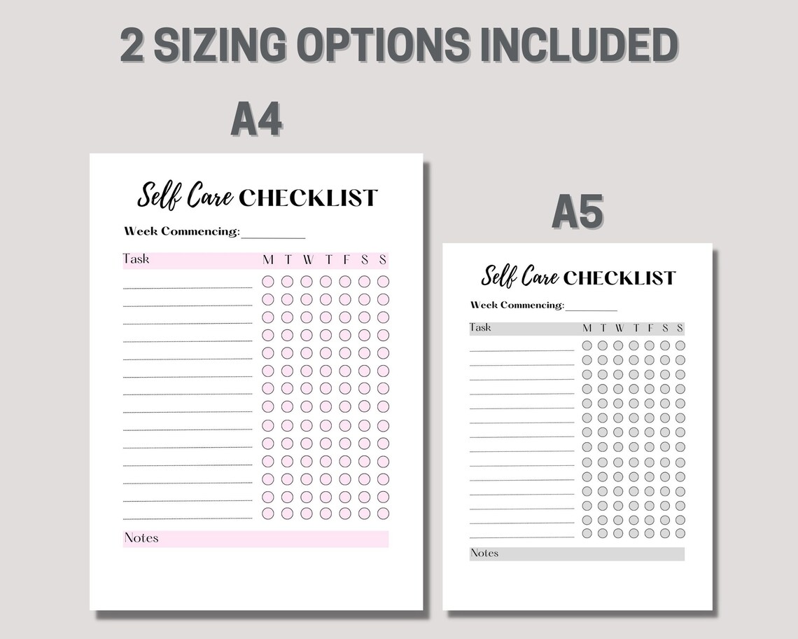 Self Care Checklist for Wellbeing, Health and Lifestyle, Daily Check in ...